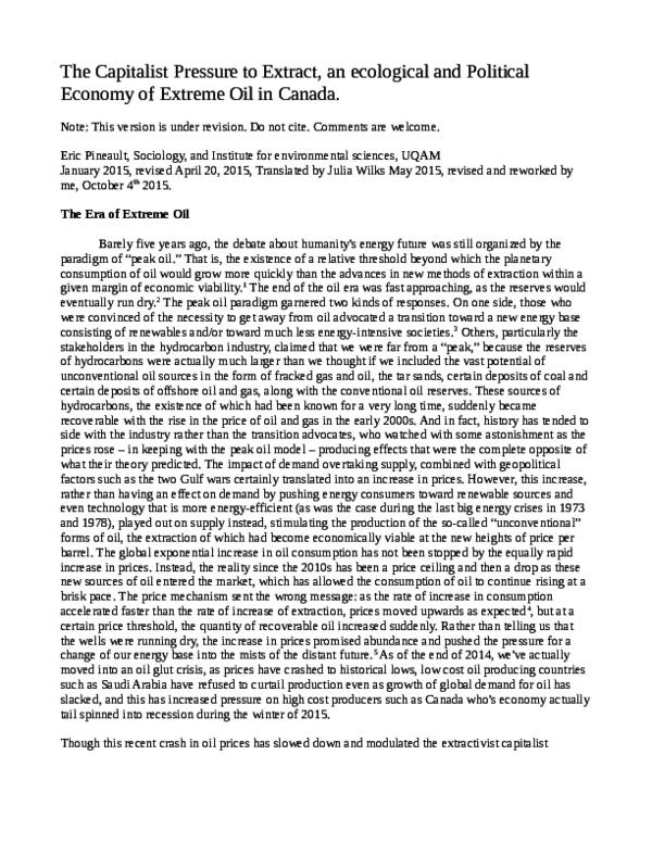 (PDF) The Capitalist Pressure to Extract, an Ecological and Political ...