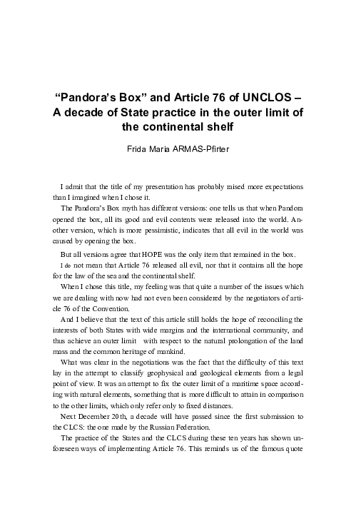 (PDF) “Pandora’s Box” and Article 76 of UNCLOS – A decade of State ...