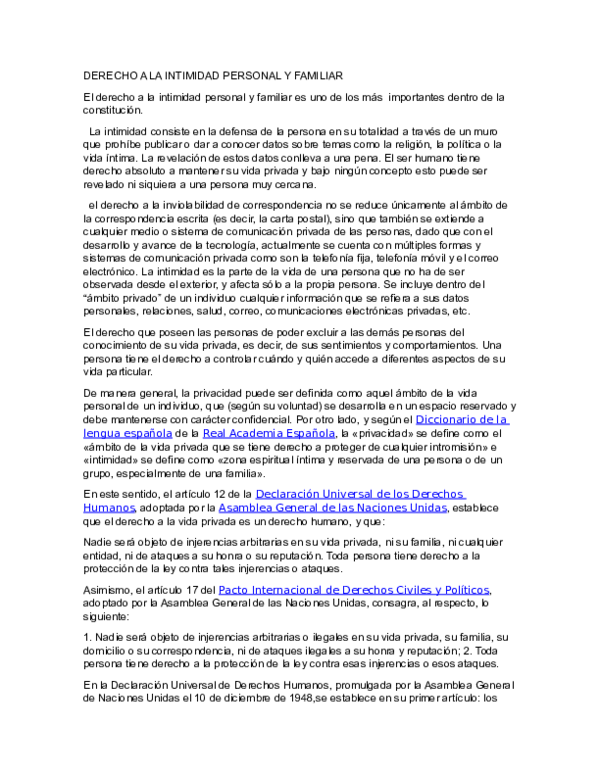 (DOC) DERECHO A LA INTIMIDAD PERSONAL Y FAMILIAR