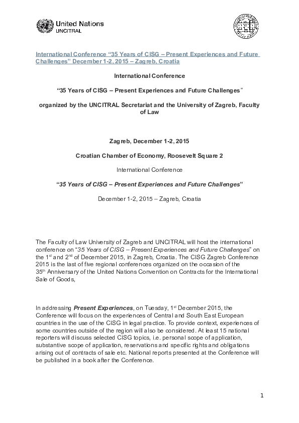 (DOC) CISG 35 Years: Experiences and Challenges