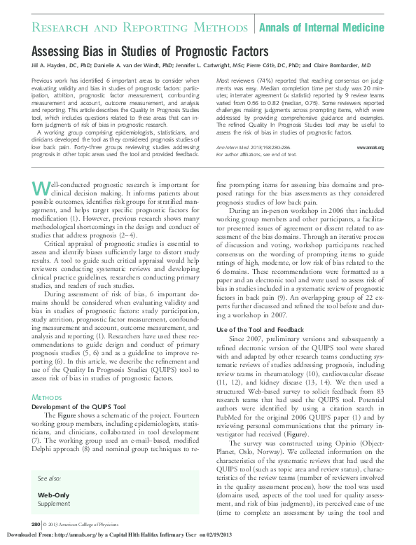 (PDF) Assessing Bias in Studies of Prognostic Factors