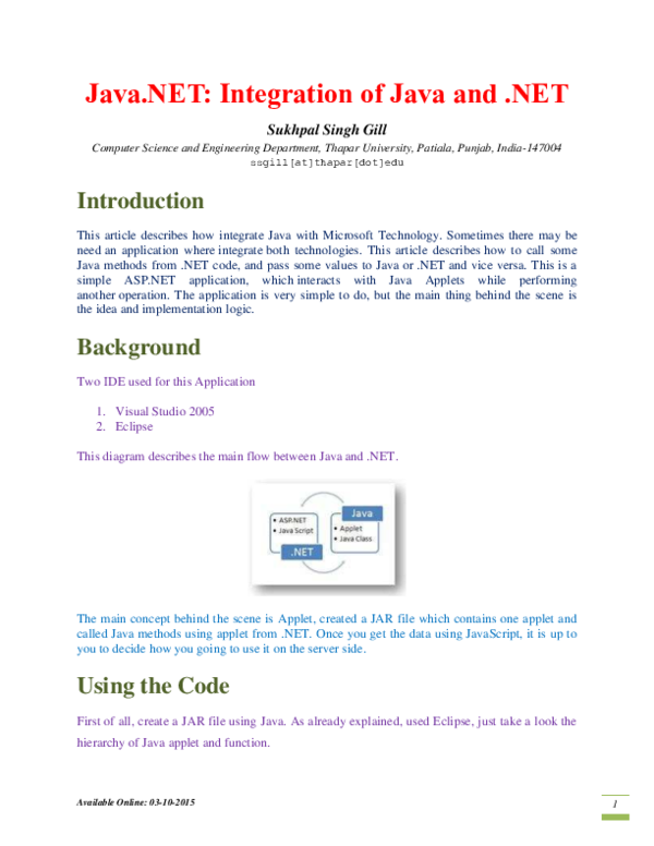 (PDF) Java.NET: Integration of Java and .NET