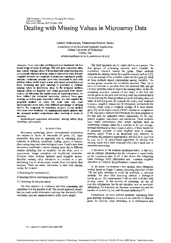 (PDF) Dealing with missing values in microarray data (PDF) Dealing with missing values in microarray data