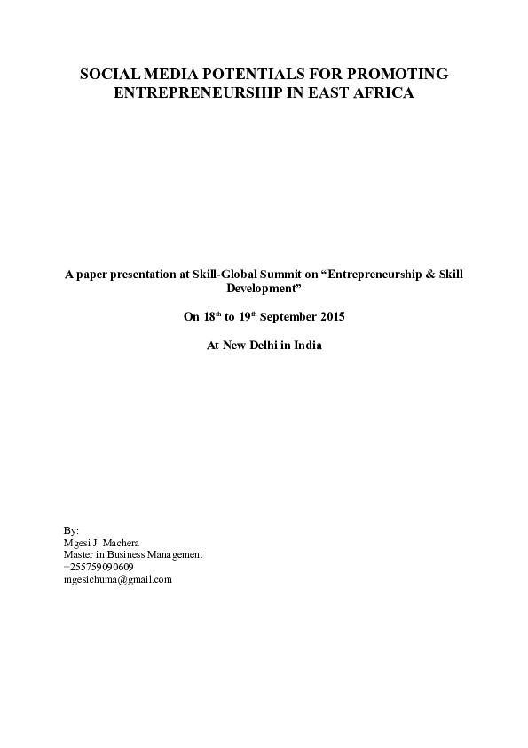 (DOC) Social Media Potentials for Promoting Entrepreneurship in East Africa