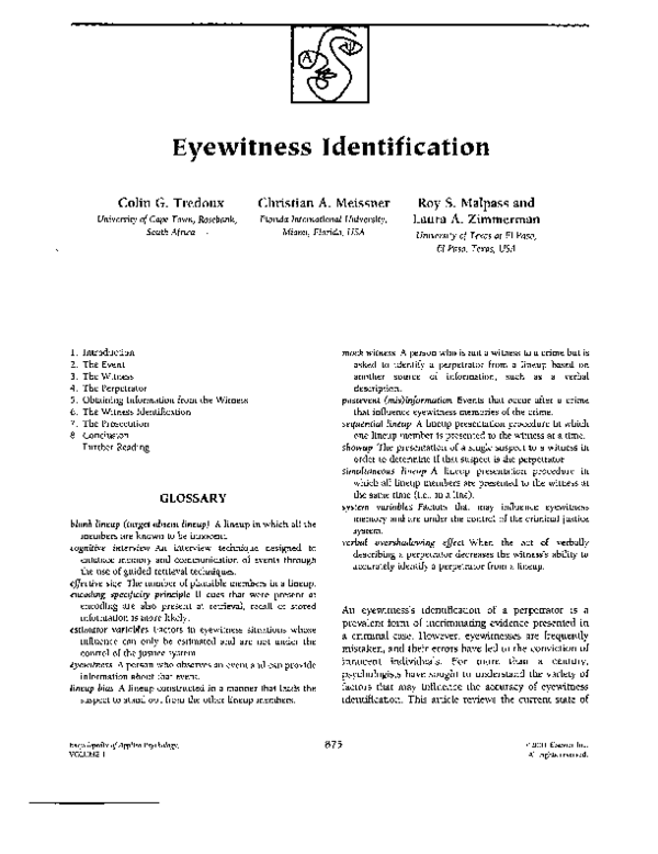 (PDF) Eyewitness Identification