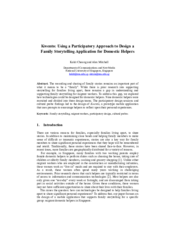 (PDF) Kwento: Using a Participatory Approach to Design a Family ...