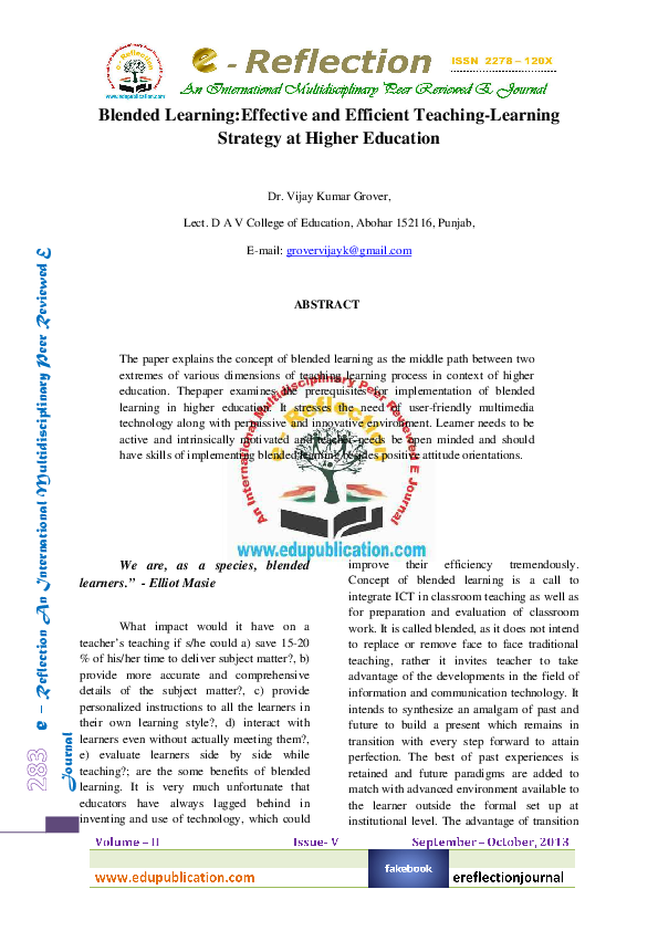 (PDF) Blended Learning:Effective and Efficient Teaching-Learning ...