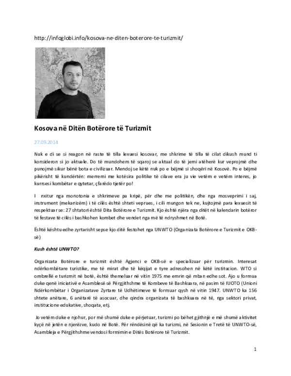 (PDF) Kosova në Ditën Botërore të Turizmit