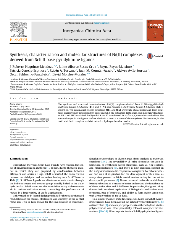 (PDF) Synthesis, characterization and molecular structures of Ni(II) complexes derived from ...