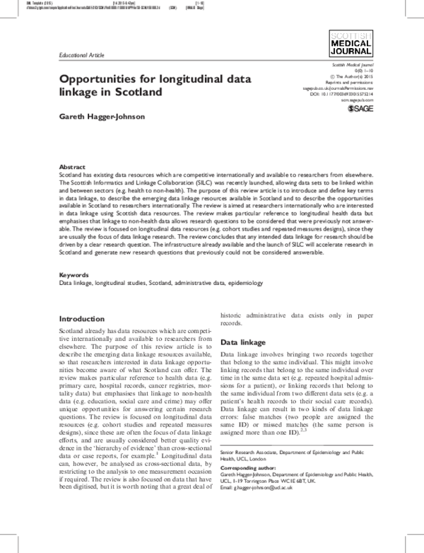(PDF) Opportunities for longitudinal data linkage in Scotland