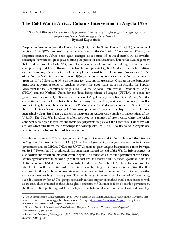 (DOC) The Cold War in Africa: Cuban’s Intervention in Angola 1975