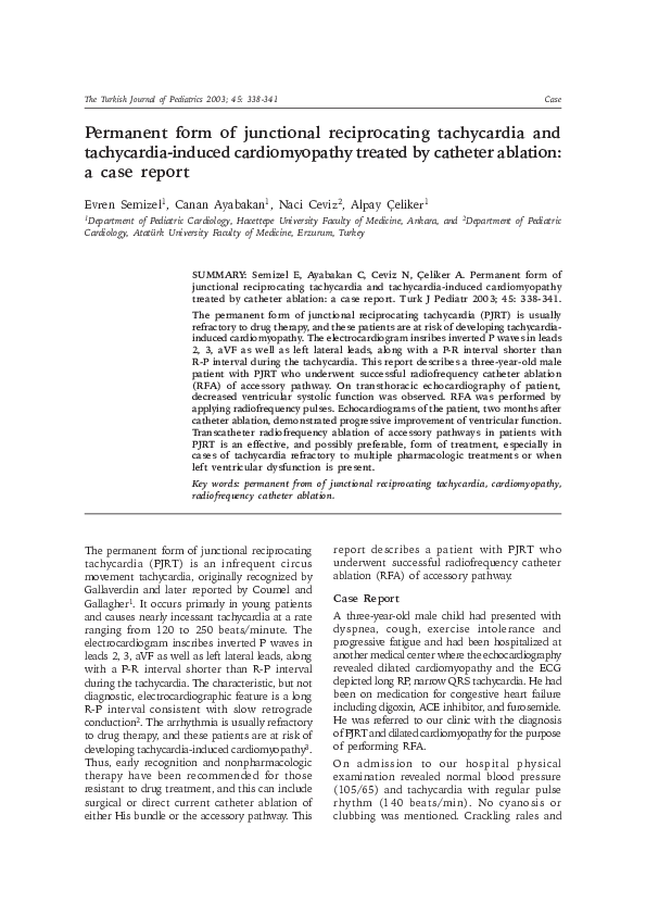 (PDF) A permanent junctional reciprocating tachycardia with atypical location, treated with ...