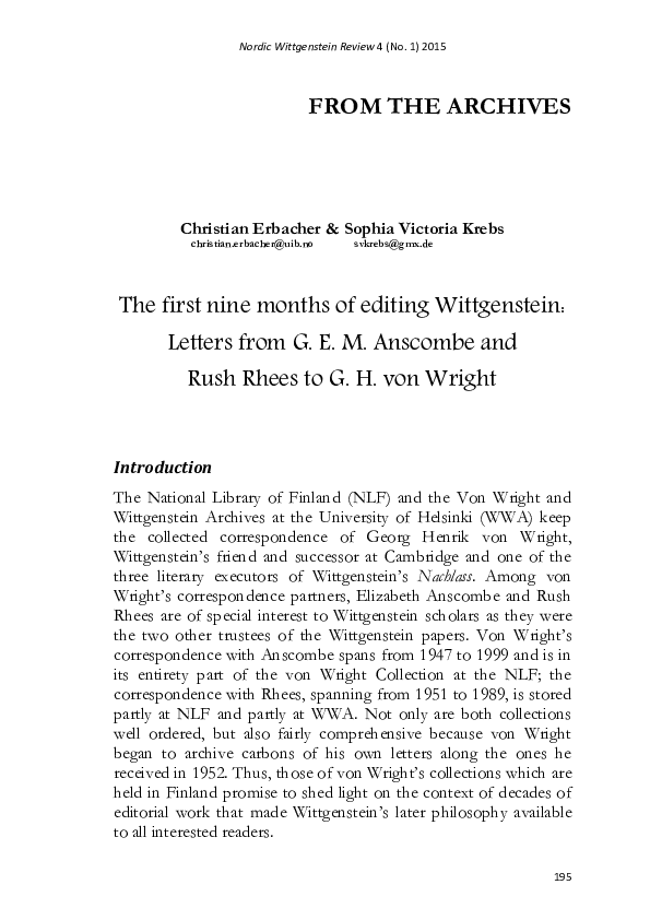 (PDF) (with C. E. Erbacher) The first nine months of editing ...