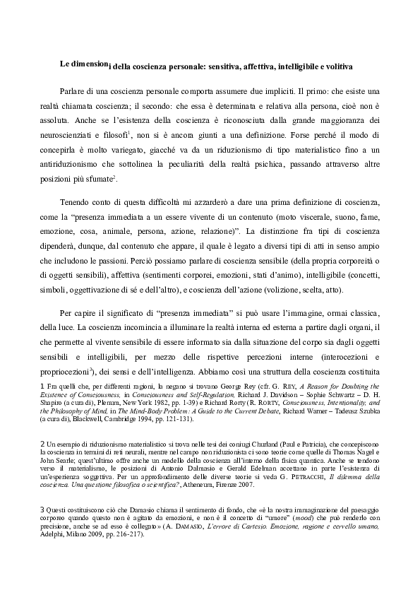 (DOC) Le dimensioni della coscienza personale: sensitiva, affettiva ...