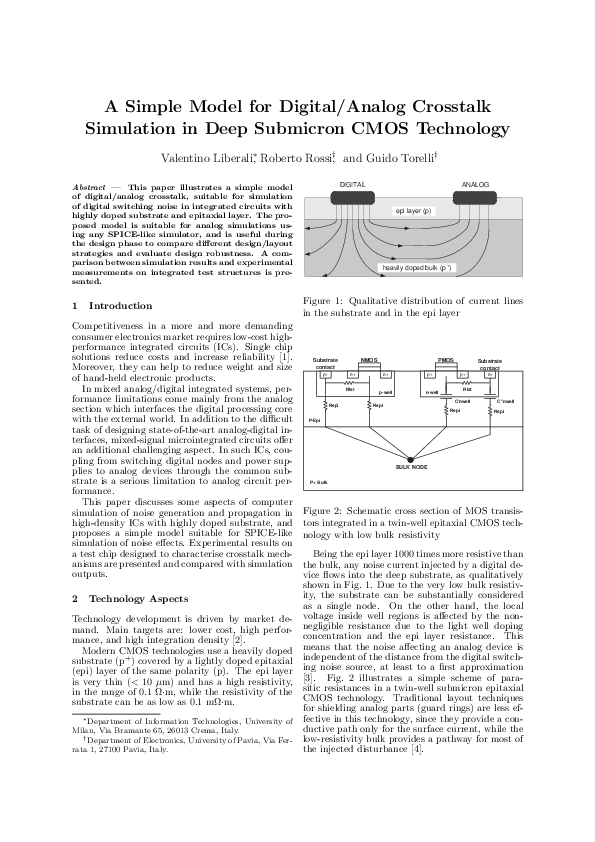 Pdf A Simple Model For Digitalanalog Crosstalk Simulation In Deep Submicron Cmos Technology