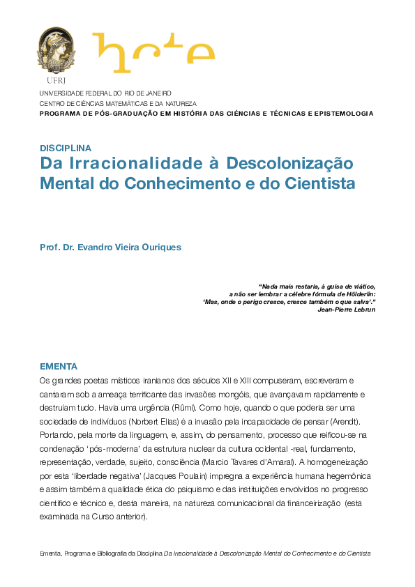 (PDF) Da Irracionalidade à Descolonização Mental do Conhecimento e do ...