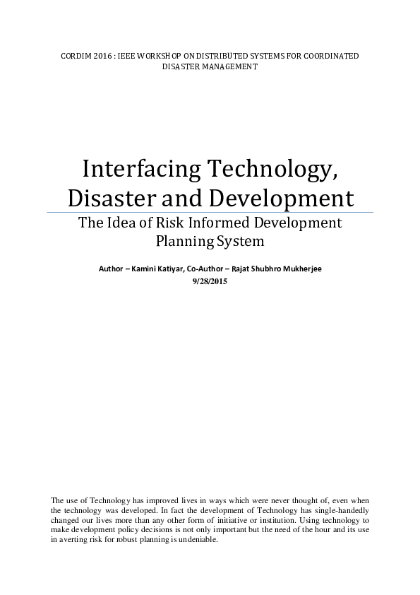 (PDF) Interfacing Technology, Disaster, and Development: The Idea of ...