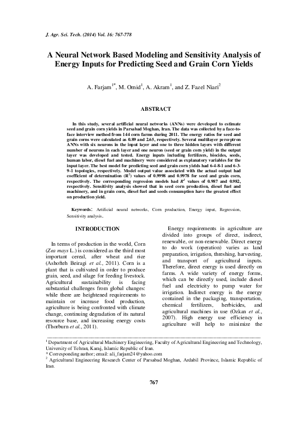 (PDF) A Neural Network Based Modeling and Sensitivity Analysis of Energy Inputs for Predicting ...