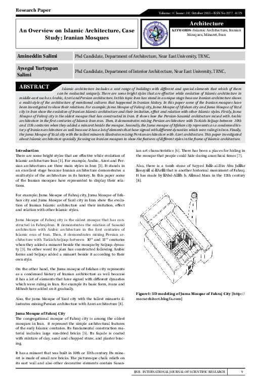 (PDF) An Overview on Islamic Architecture, Case Study; Iranian Mosques (PDF) An Overview on Islamic Architecture, Case Study; Iranian Mosques
