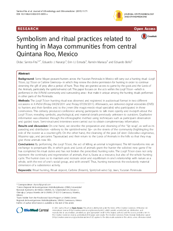 Symbolism and ritual practices related to hunting in Maya communities ...