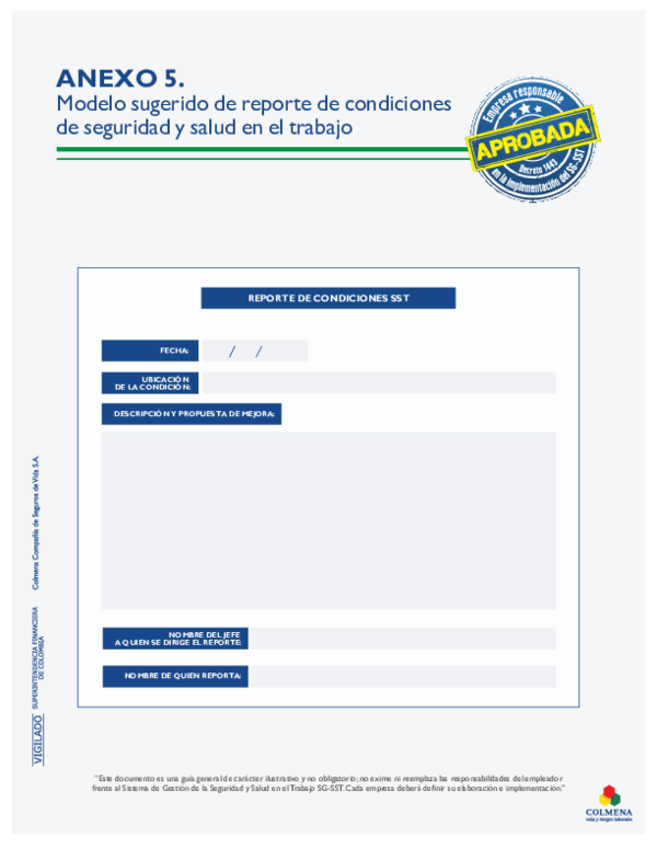 (PDF) ANEXO 5. Modelo de reporte de condiciones de SST
