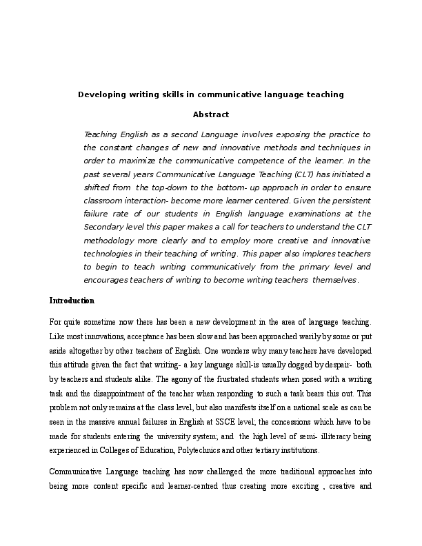 (DOC) Developing writing skills in communicative language teaching