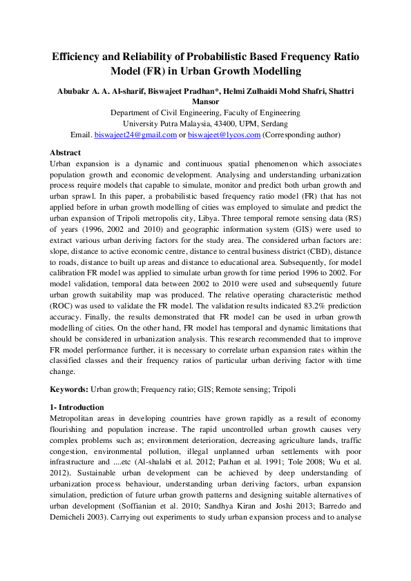 (PDF) Efficiency and Reliability of Probabilistic Based Frequency Ratio ...