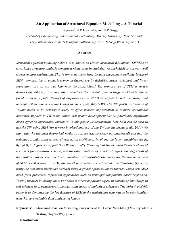 (PDF) An Application of Structural Equation Modelling – A Tutorial