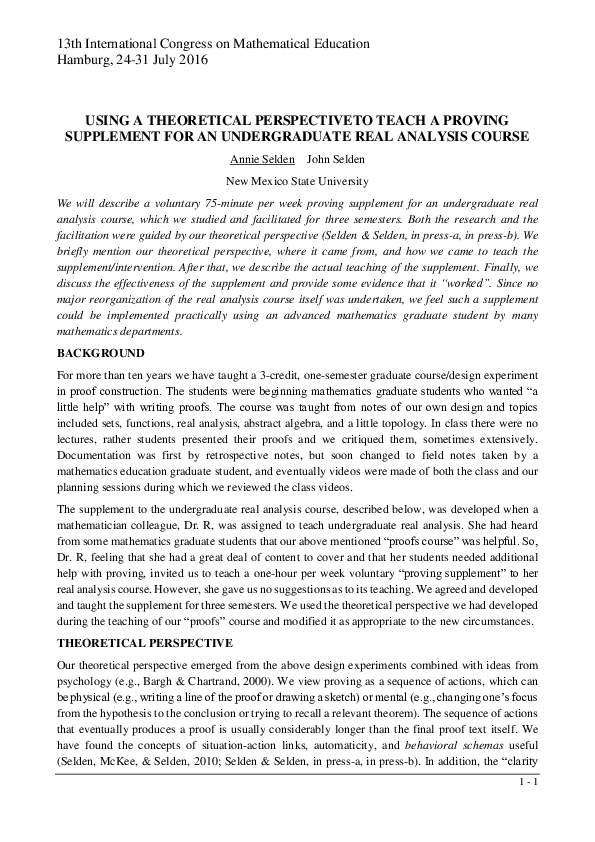 (PDF) Using a Theoretical Perspective to Teach a Proving Supplement for ...