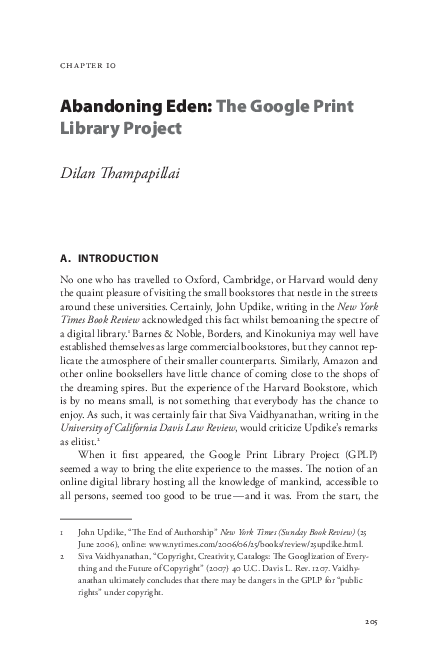 (PDF) Abandoning Eden: The Google Print Library Project