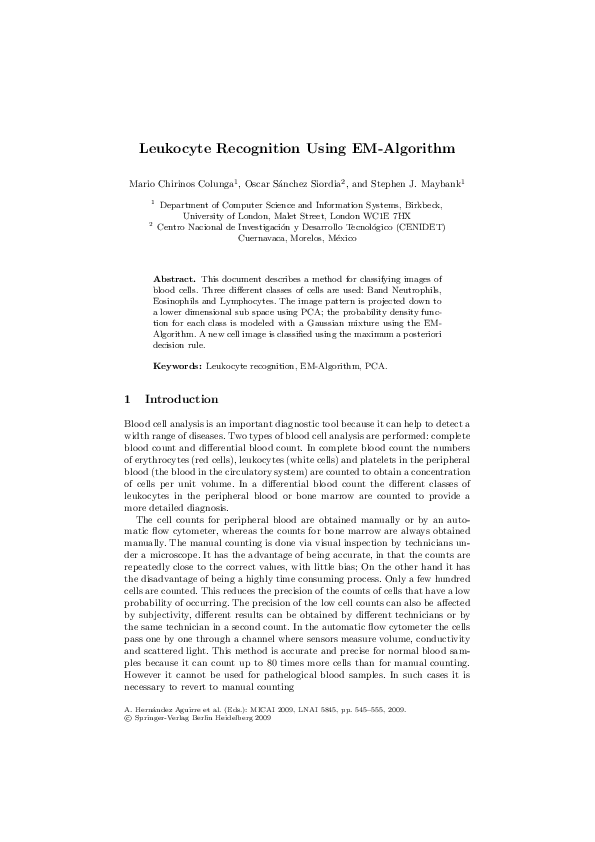 Pdf Leukocyte Recognition Using Em Algorithm