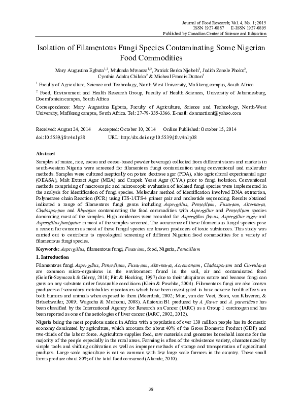 (PDF) Isolation of Filamentous fungi from some Nigerian food commodities