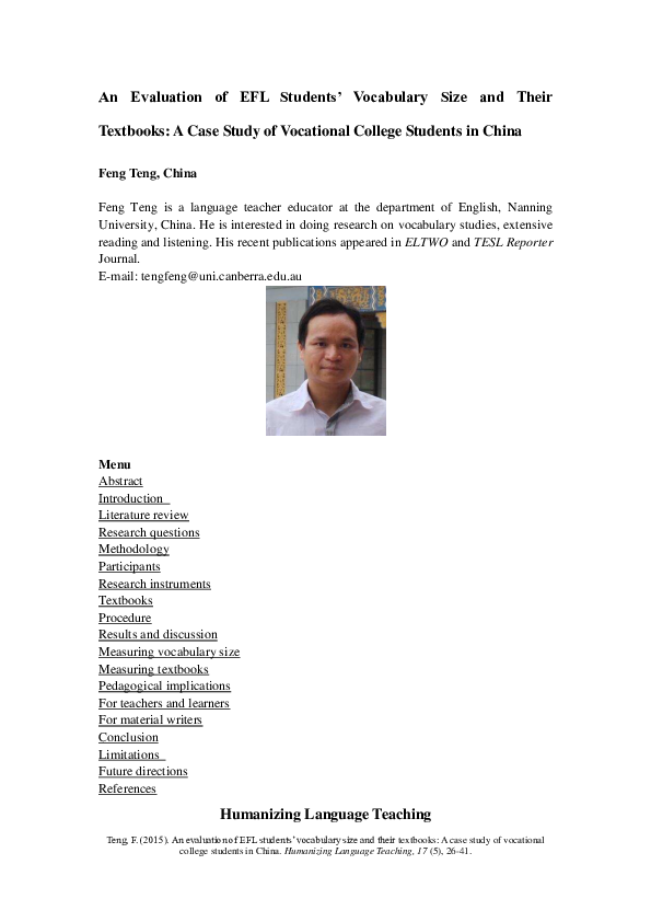 (PDF) An Evaluation of EFL Students’ Vocabulary Size and Their Textbooks: A Case Study of ...