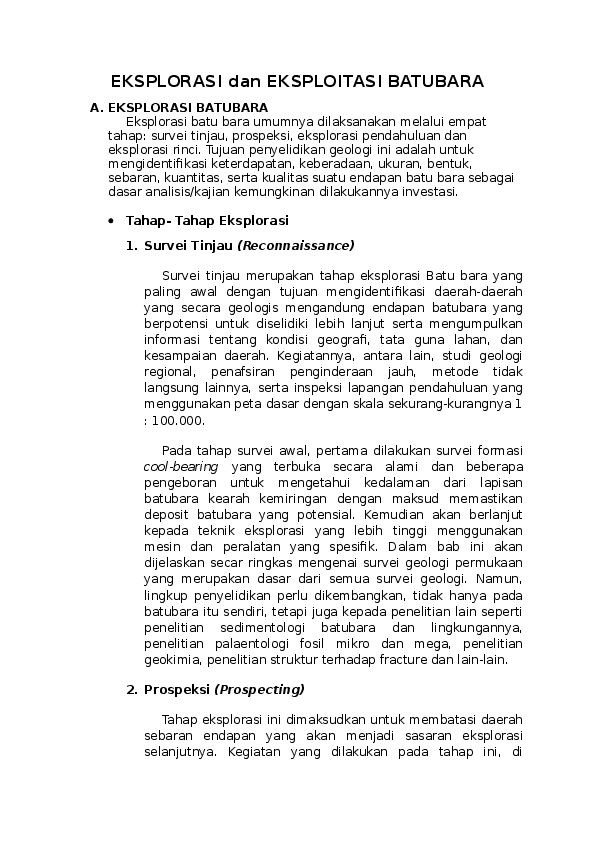 (DOC) Geografi (EKSPLORASI dan EKSPLOITASI BATUBARA)