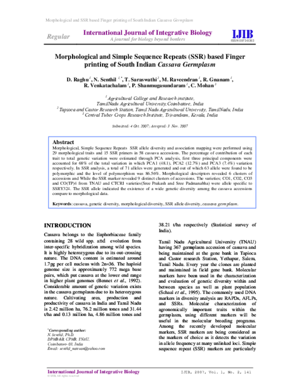 Pdf Morphological And Simple Sequence Repeats Ssr Based Finger