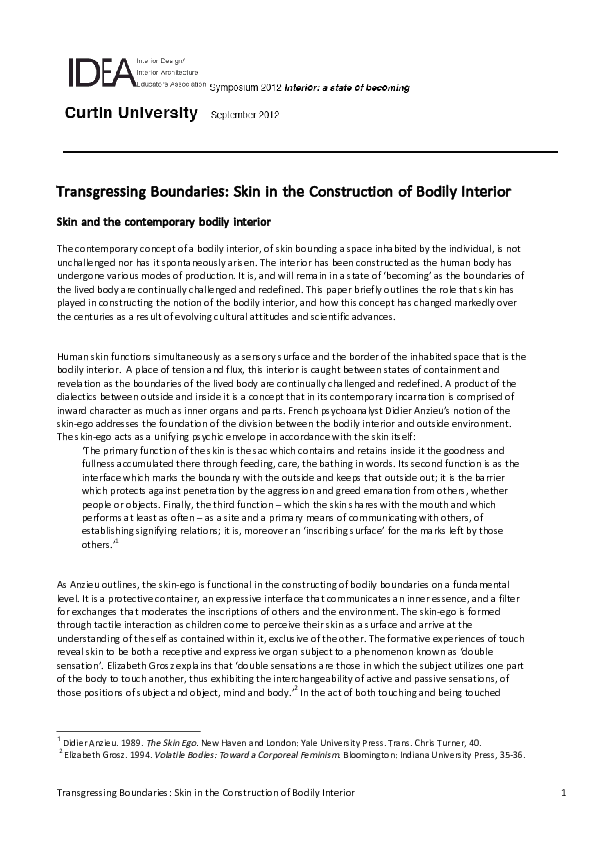 (PDF) Transgressing Boundaries: Skin in the Construction of Bodily Interior