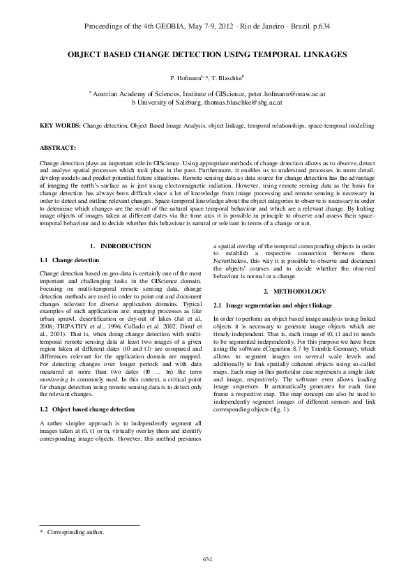 (PDF) Object Based Change Detection Using Temporal Linkages
