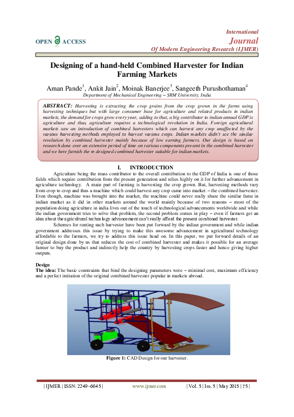 (PDF) Designing of a hand-held Combined Harvester for Indian Farming ...