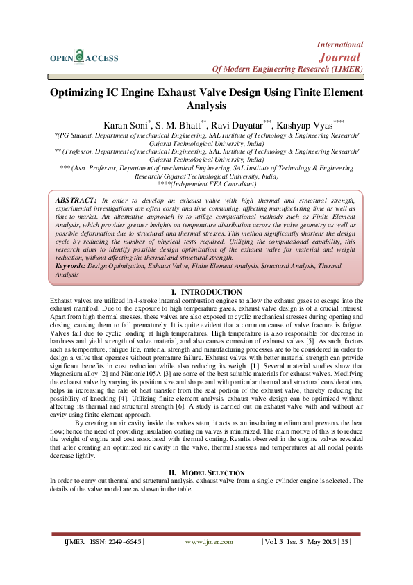 (PDF) Optimizing IC Engine Exhaust Valve Design Using Finite Element Analysis