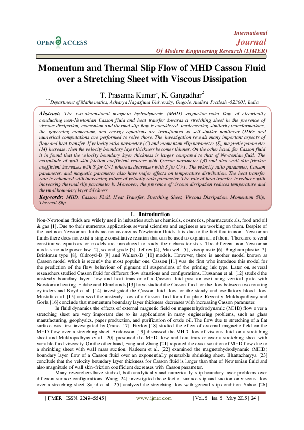(PDF) Momentum and Thermal Slip Flow of MHD Casson Fluid over a Stretching Sheet with Viscous ...