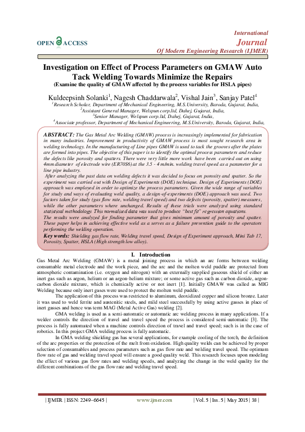 (PDF) Investigation on Effect of Process Parameters on GMAW Auto Tack ...