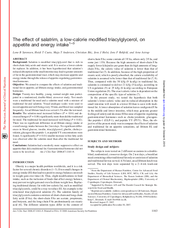 (PDF) The effect of salatrim, a low-calorie modified triacylglycerol ...