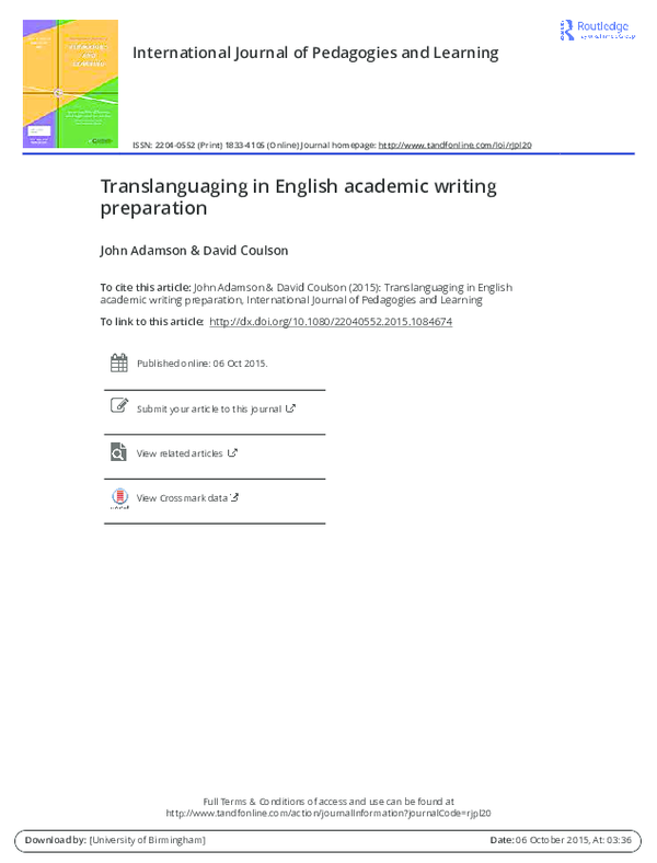 (PDF) Translanguaging in English academic writing preparation