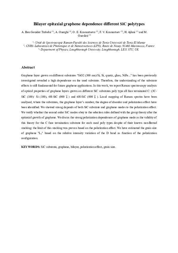(PDF) Signatures of epitaxial graphene grown on Si-terminated 6H-SiC (0001) | Nikhil Sharma ...