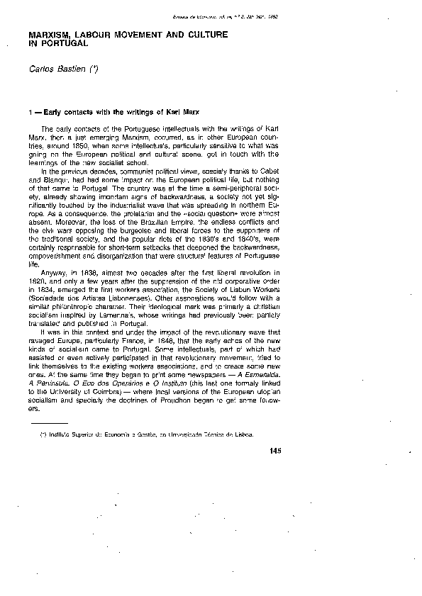 (PDF) Marxism, labor movement and culture in Portugal