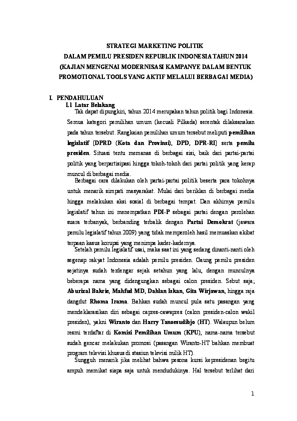 Doc Strategi Marketing Politik Dalam Pemilu Presiden Republik