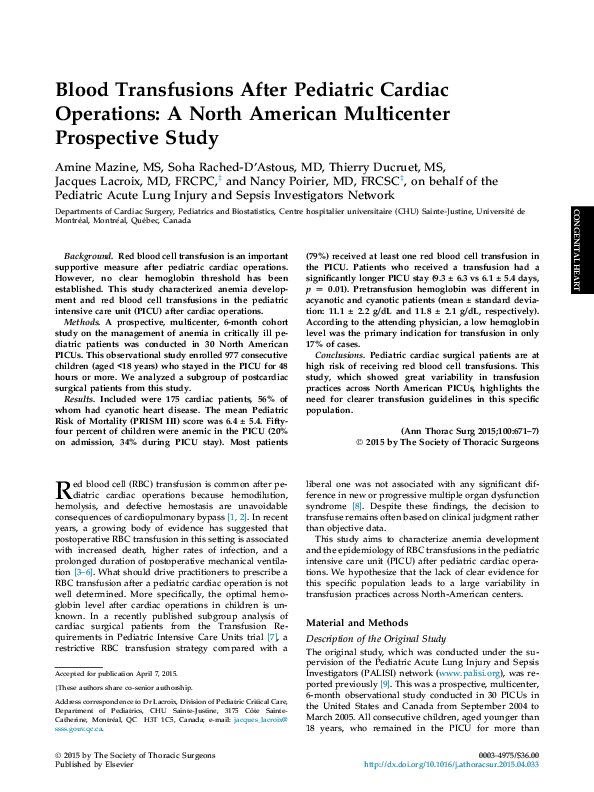 (PDF) Blood Transfusions After Pediatric Cardiac Operations: A North ...