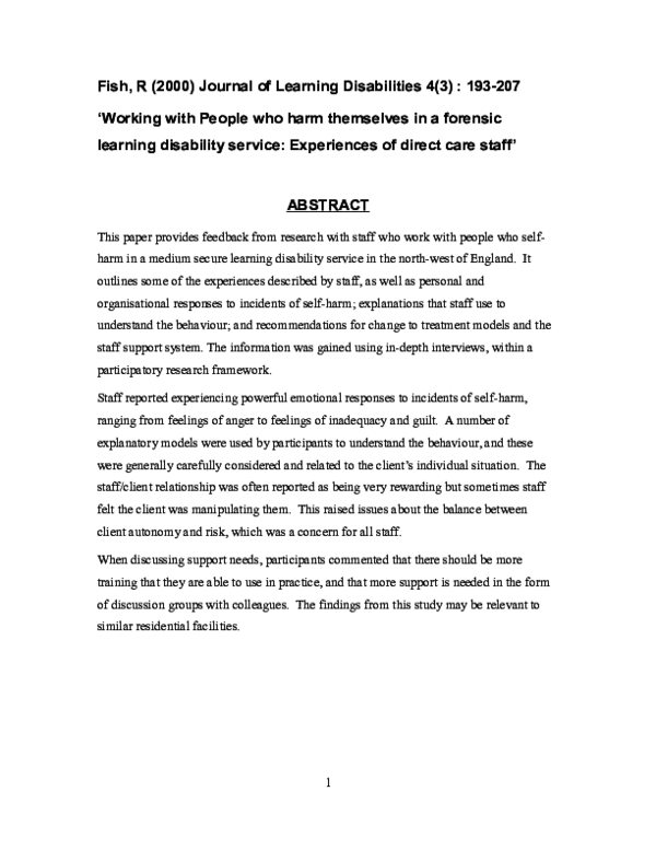 (DOC) Working with People Who Harm Themselves in a Forensic Learning ...