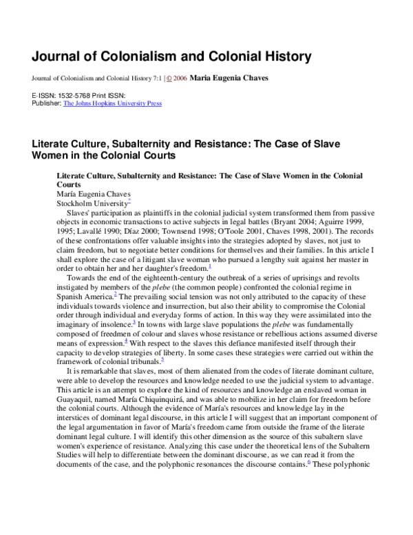 (PDF) Literate Culture, Subalternity and Resistance: The Case of Slave ...