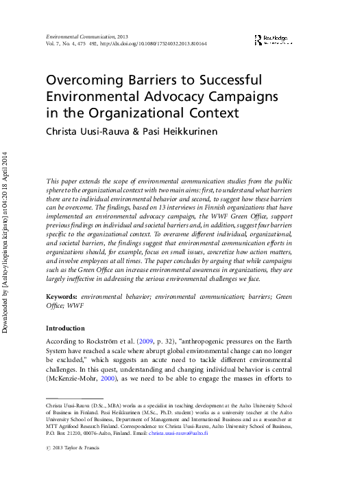 Environmental Advocacy Examples